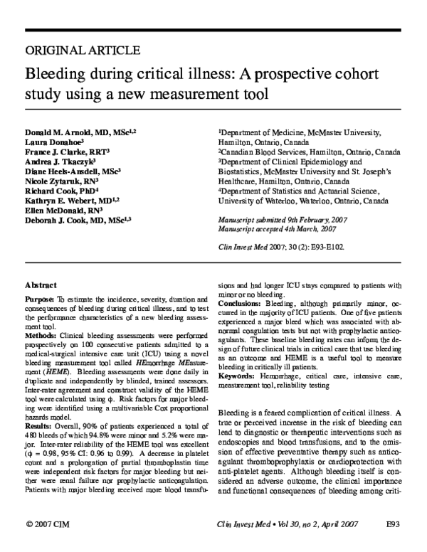 (PDF) Bleeding during critical illness: a prospective cohort study ...