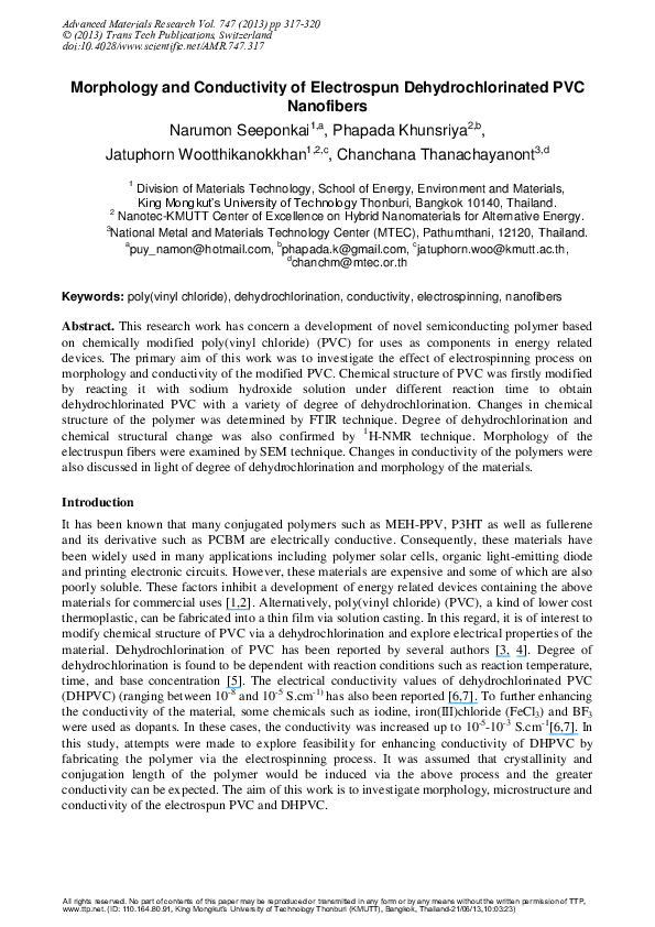 (PDF) Morphology and Conductivity of Electrospun Dehydrochlorinated PVC ...