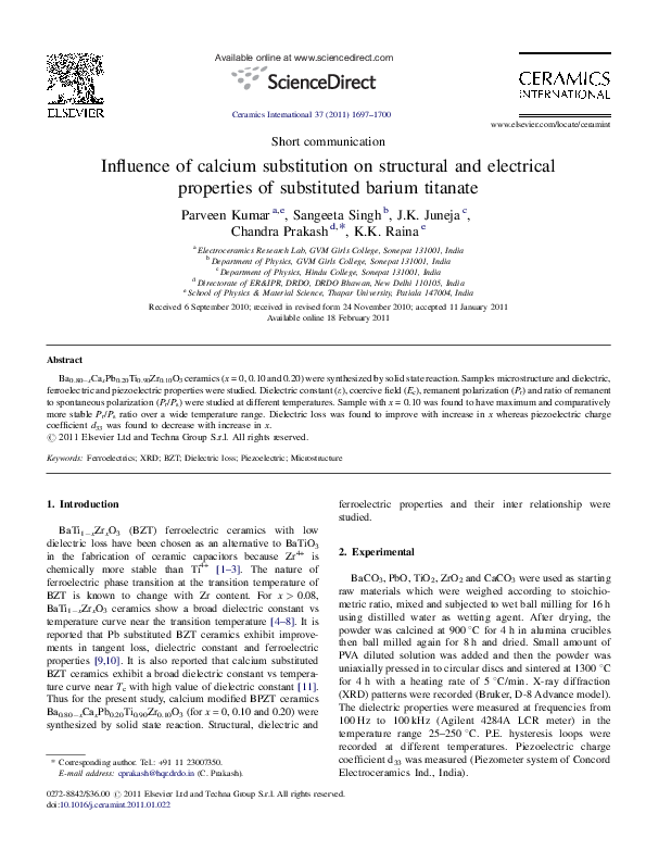(PDF) Influence of calcium substitution on structural and electrical properties of substituted ...