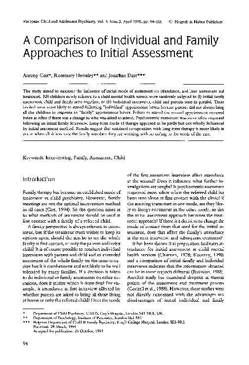 (PDF) A comparison of individual and family approaches to initial ...