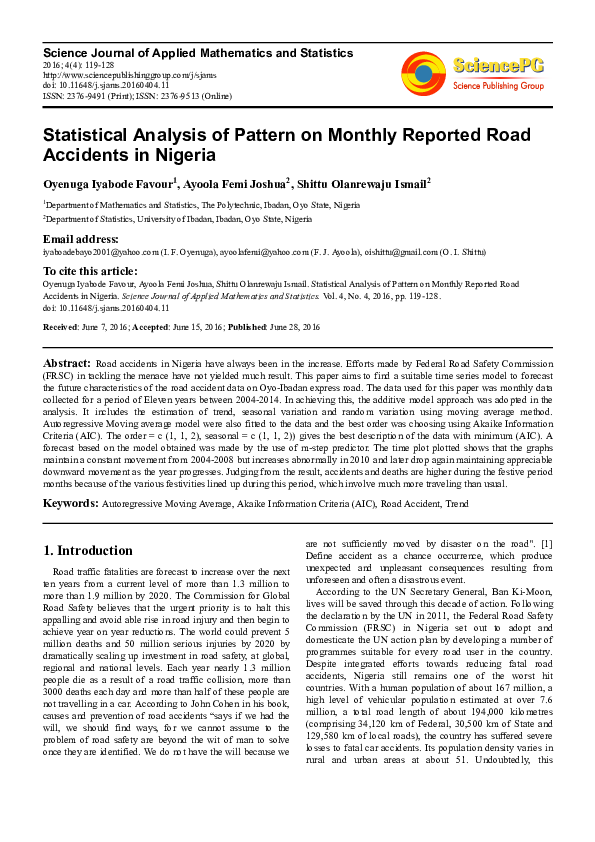 (PDF) Statistical Analysis of Pattern on Monthly Reported Road ...