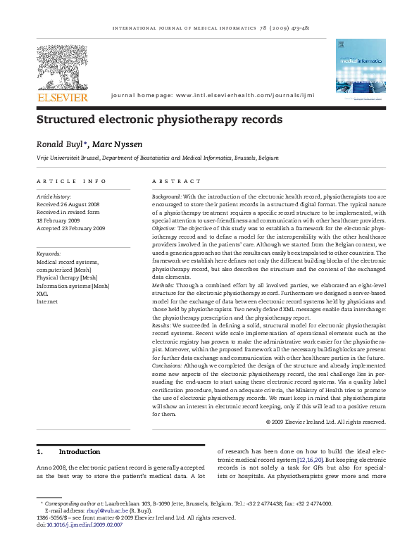(PDF) Structured electronic physiotherapy records