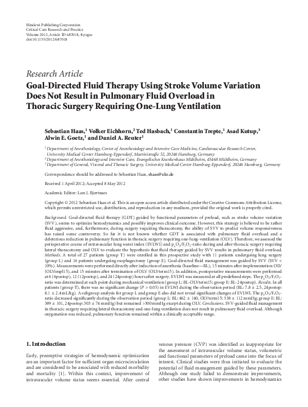 (PDF) Goal-Directed Fluid Therapy Using Stroke Volume Variation Does ...