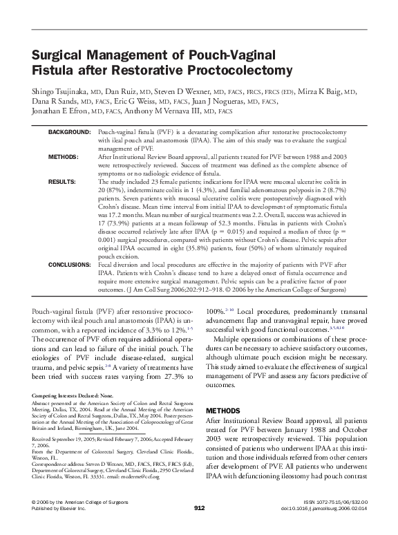 (PDF) Surgical Management of Pouch-Vaginal Fistula after Restorative ...