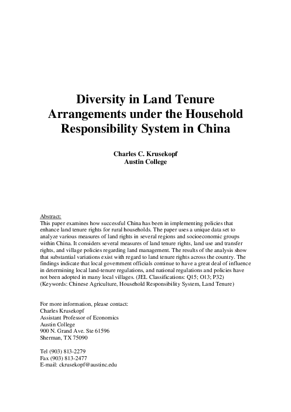 (PDF) Diversity in land-tenure arrangements under the household ...