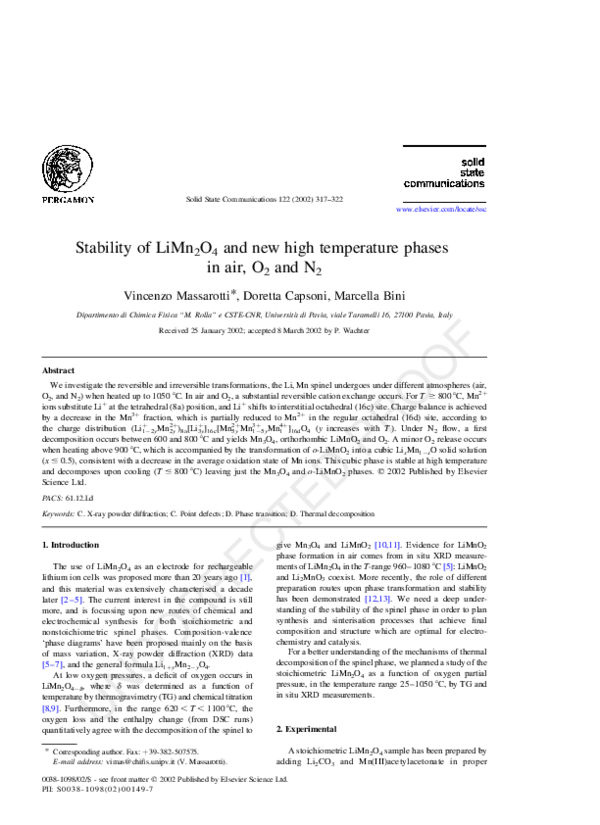 (PDF) Stability of LiMn2O4 and new high temperature phases in air, O2 ...