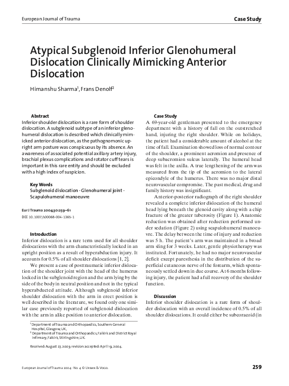 (PDF) Atypical Subglenoid Inferior Glenohumeral Dislocation Clinically ...