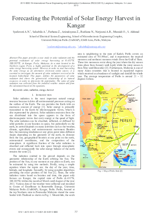 (PDF) Forecasting the potential of solar energy harvest in Kangar