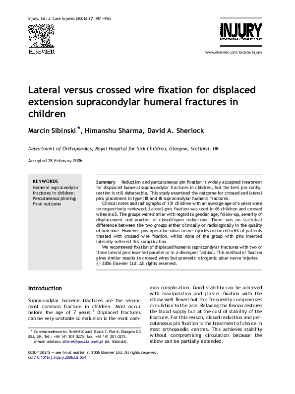(PDF) Lateral versus crossed wire fixation for displaced extension ...