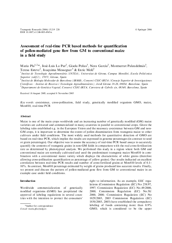 (PDF) Assessment of Real-time PCR Based Methods for Quantification of Pollen-mediated Gene Flow ...