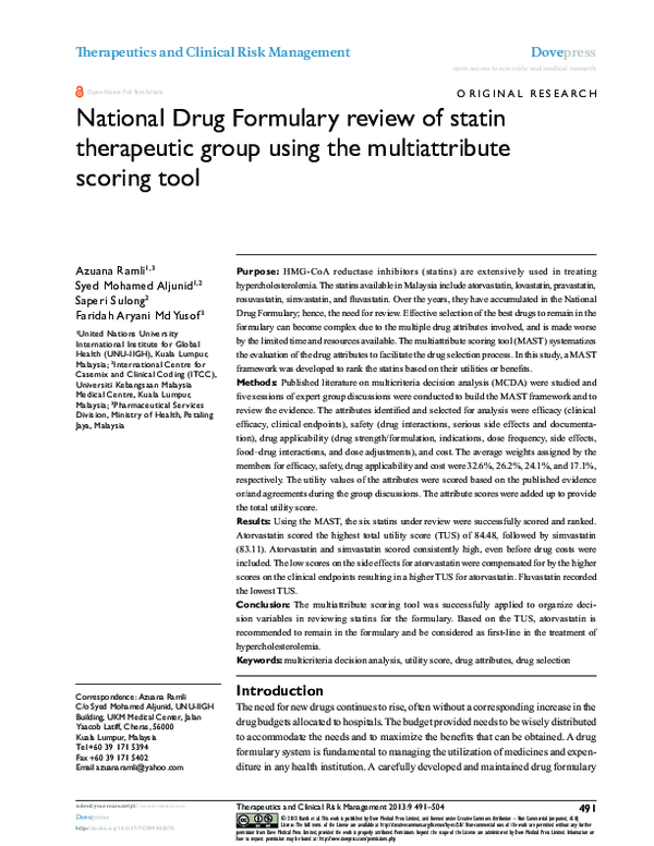 (PDF) National Drug Formulary review of statin therapeutic group using ...