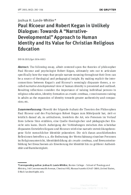 (PDF) Paul Ricoeur and Robert Kegan in Unlikely Dialogue: Towards A ...