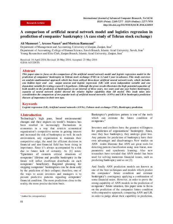 Pdf A Comparison Of Artificial Neural Network Model And Logistics Regression In Prediction Of