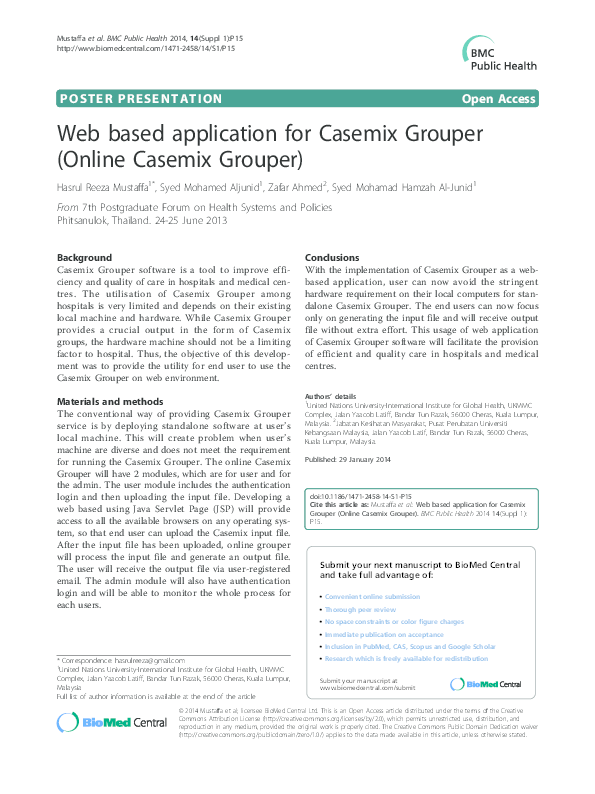 (PDF) Web based application for Casemix Grouper (Online Casemix Grouper)
