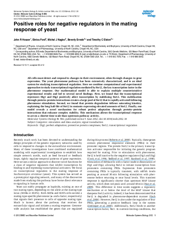 (PDF) Positive roles for negative regulators in the mating response of ...