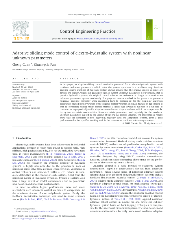 (PDF) Adaptive sliding mode control of electro-hydraulic system with ...