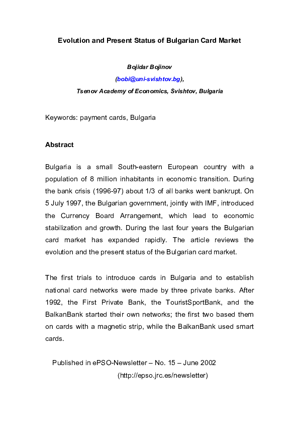 (PDF) Evolution and Present Status of Bulgarian Card Market