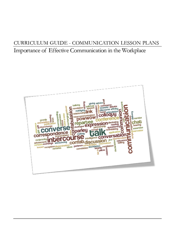 CURRICULUM GUIDE -COMMUNICATION LESSON PLANS Importance of Effective ...