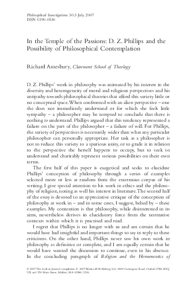(PDF) “In the Temple of the Passions: D.Z. Phillips and the Possibility ...
