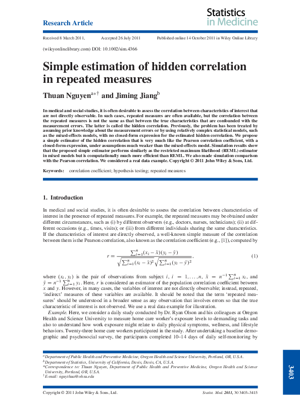 (PDF) Simple estimation of hidden correlation in repeated measures