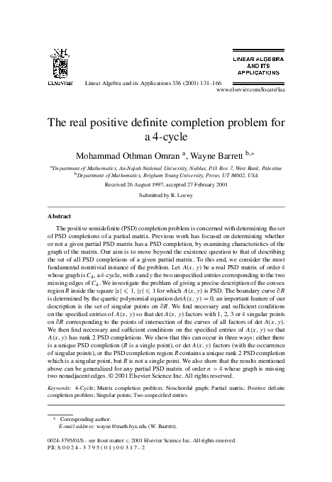 (PDF) The real positive definite completion problem for a 4-cycle