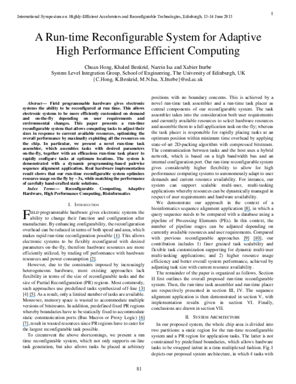 (PDF) A run-time reconfigurable system for adaptive high performance efficient computing