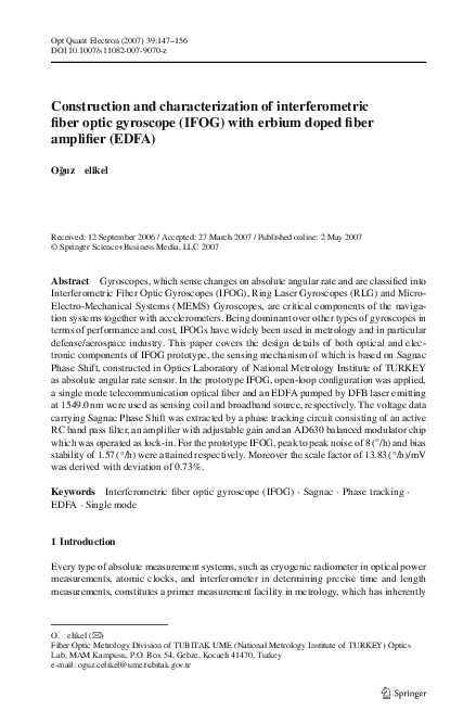 (PDF) Construction and characterization of interferometric fiber optic ...
