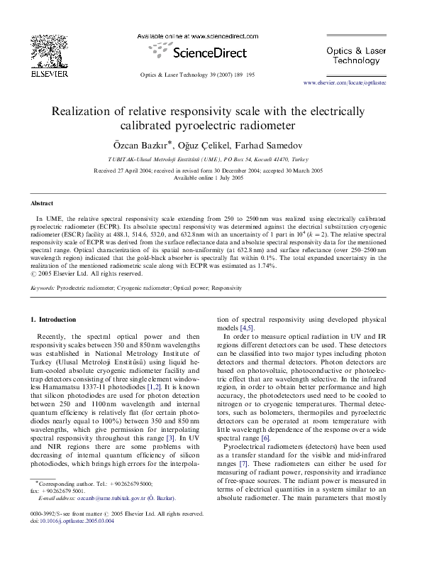 (PDF) Realization of relative responsivity scale with the electrically ...