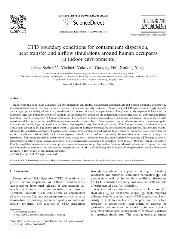 (PDF) CFD boundary conditions for contaminant dispersion, heat transfer ...
