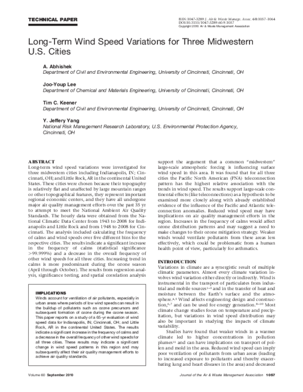 (PDF) Long-Term Wind Speed Variations for Three Midwestern U.S. Cities