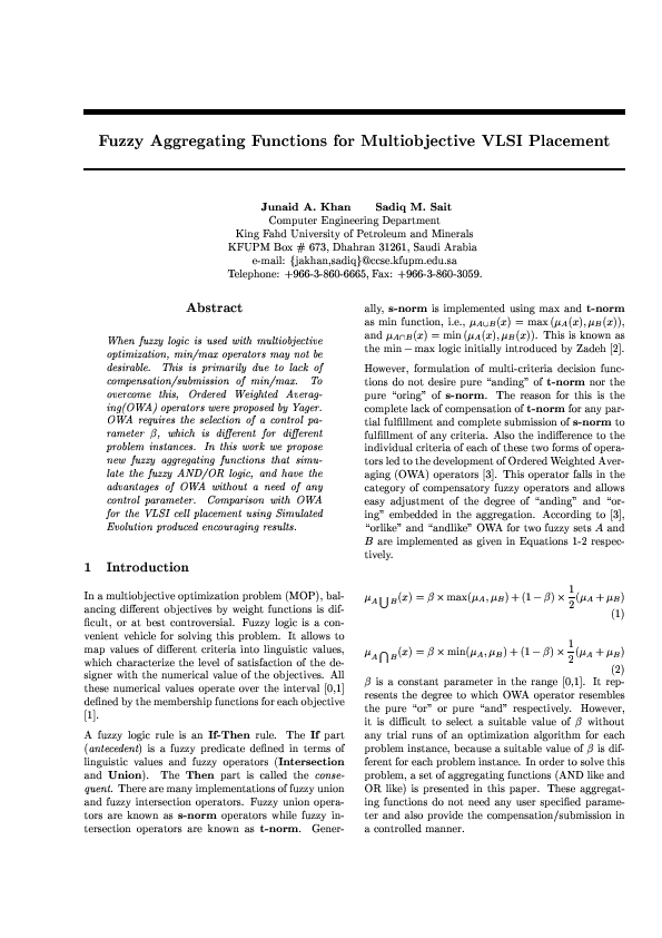 (PDF) Fuzzy aggregating functions for multiobjective VLSI placement