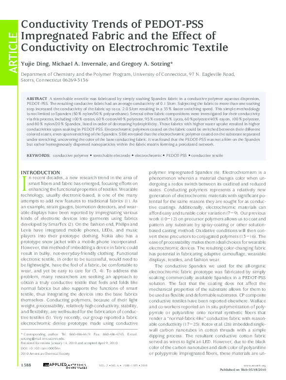(PDF) Conductivity Trends of PEDOT-PSS Impregnated Fabric and the ...