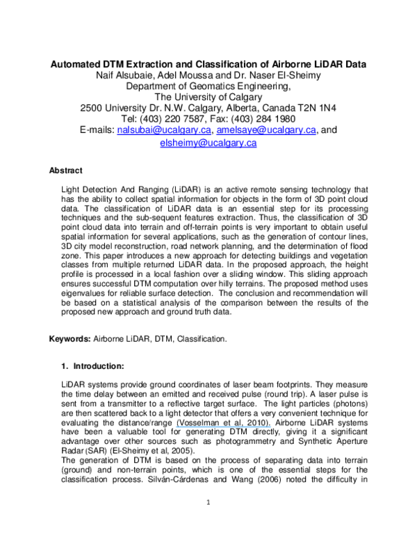 (PDF) Automated DTM Extraction and Classification of Airborne LiDAR Data (PDF) Automated DTM Extraction and Classification of Airborne LiDAR Data