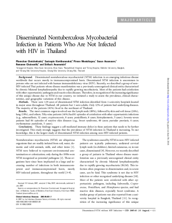 (PDF) Disseminated Nontuberculous Mycobacterial Infection in Patients Who Are Not Infected with ...