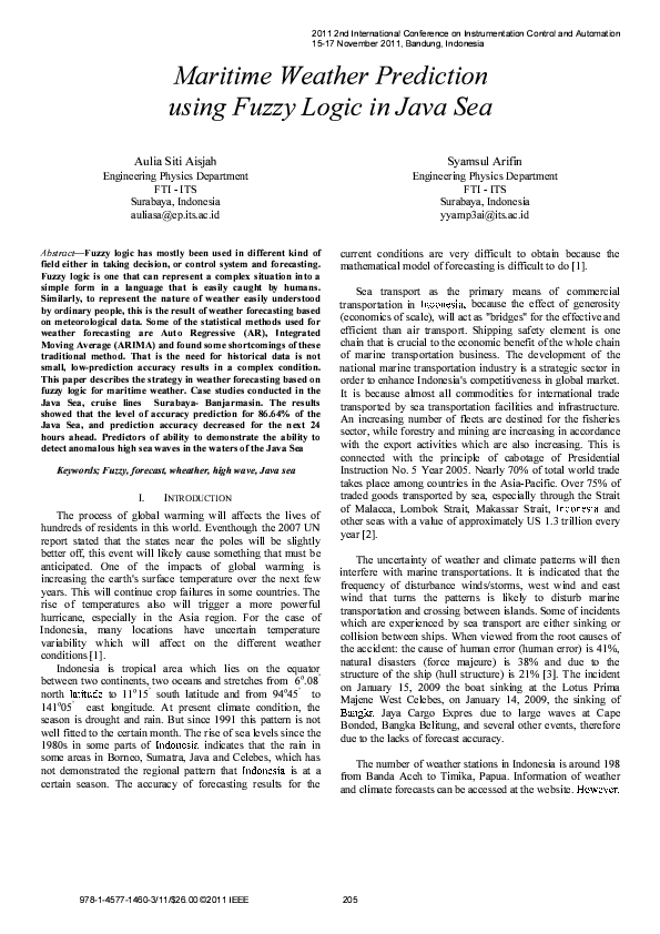 (PDF) Maritime weather prediction using fuzzy logic in java sea