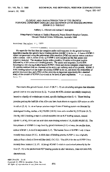 (PDF) Cloning and characterization of the growth hormone-dependent ...