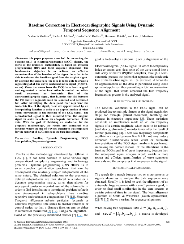 (PDF) Baseline Correction in Electrocardiographic Signals Using Dynamic Temporal Sequence Alignment