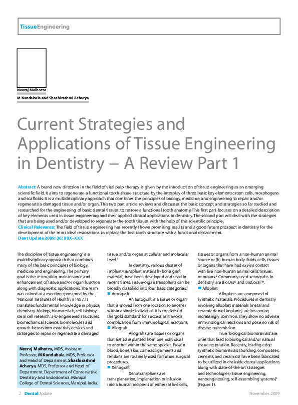 (PDF) Current strategies and applications of tissue engineering in ...