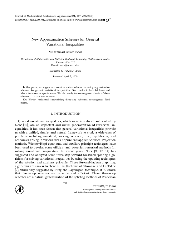 Pdf New Approximation Schemes For General Variational Inequalities