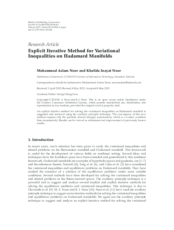 Pdf Explicit Iterative Method For Variational Inequalities On