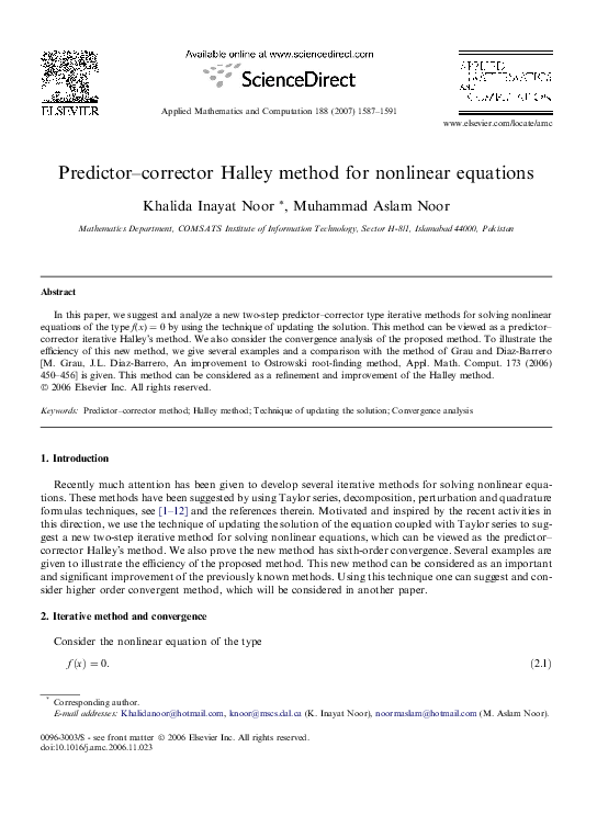 Pdf Predictorcorrector Halley Method For Nonlinear Equations 
