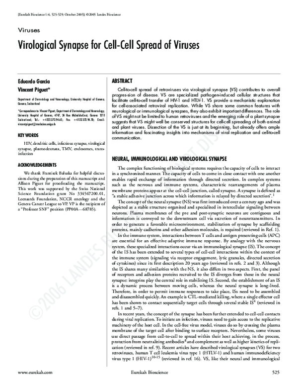 (PDF) Virological Synapse for Cell-Cell Spread of Viruses