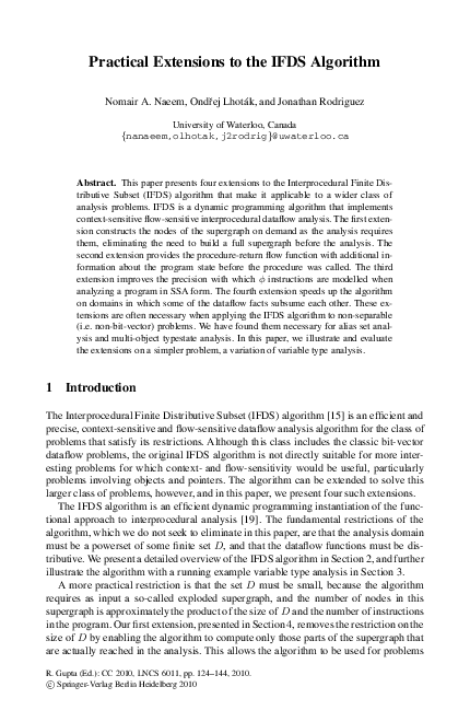 Practical Extensions To The Ifds Algorithm