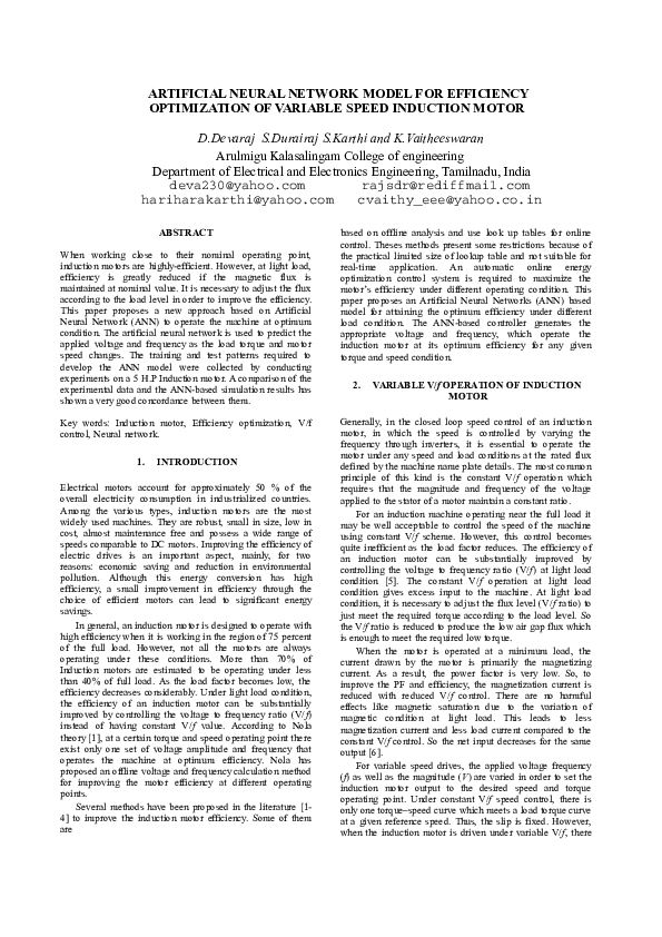 Doc Efficiency Optimization Of Variable Speed Induction Motor Drive Using Online Backpropagation