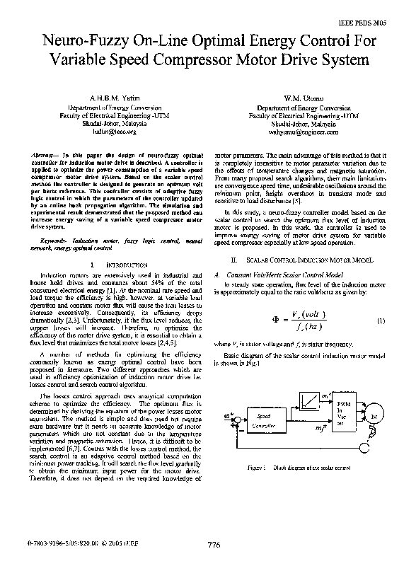 Pdf Neuro Fuzzy On Line Optimal Energy Control For Variable Speed Compressor Motor Drive System