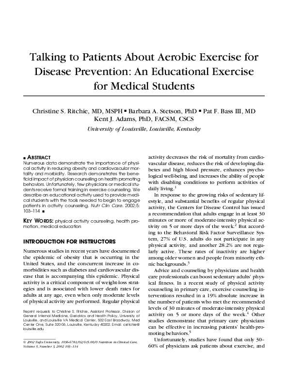 (PDF) Talking to Patients About Aerobic Exercise for Disease Prevention ...