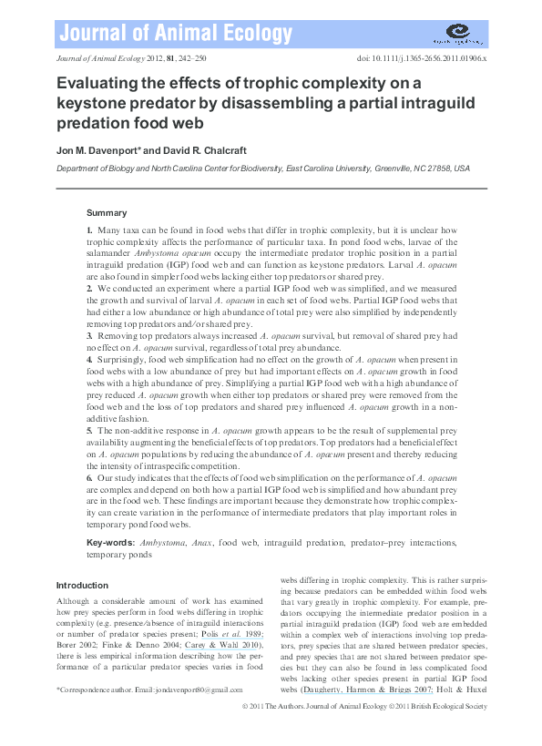 (PDF) Evaluating the effects of trophic complexity on a keystone predator by disassembling a ...