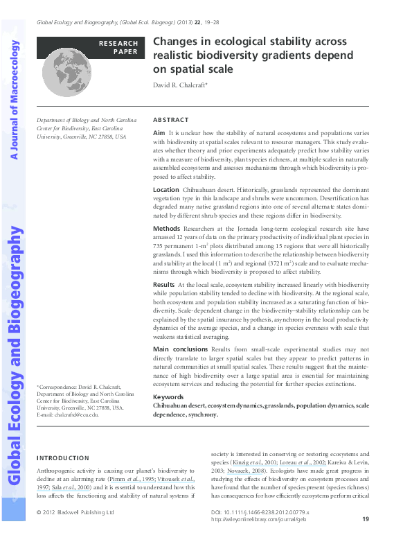 (PDF) Changes in ecological stability across realistic biodiversity ...
