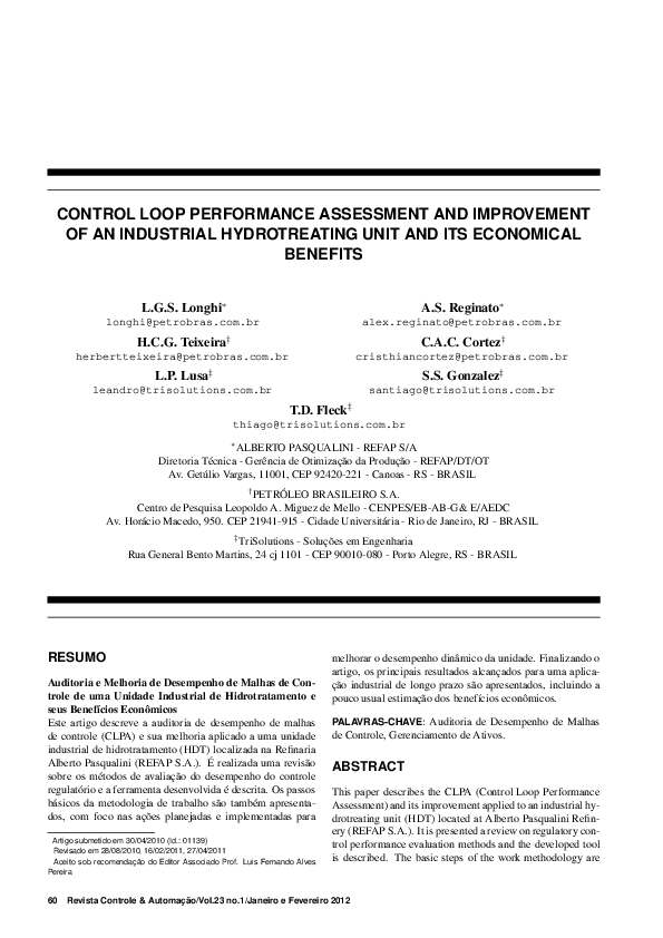(PDF) Control Loop Performance Assessment and Improvement of an Industrial Hydrogen Generation Unit
