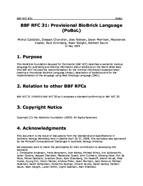(PDF) Provisional BioBrick Language (PoBoL)